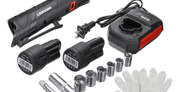 60NM Cordless Electric Ratchet Wrench Set with 12V Lithium-Ion Battery ...