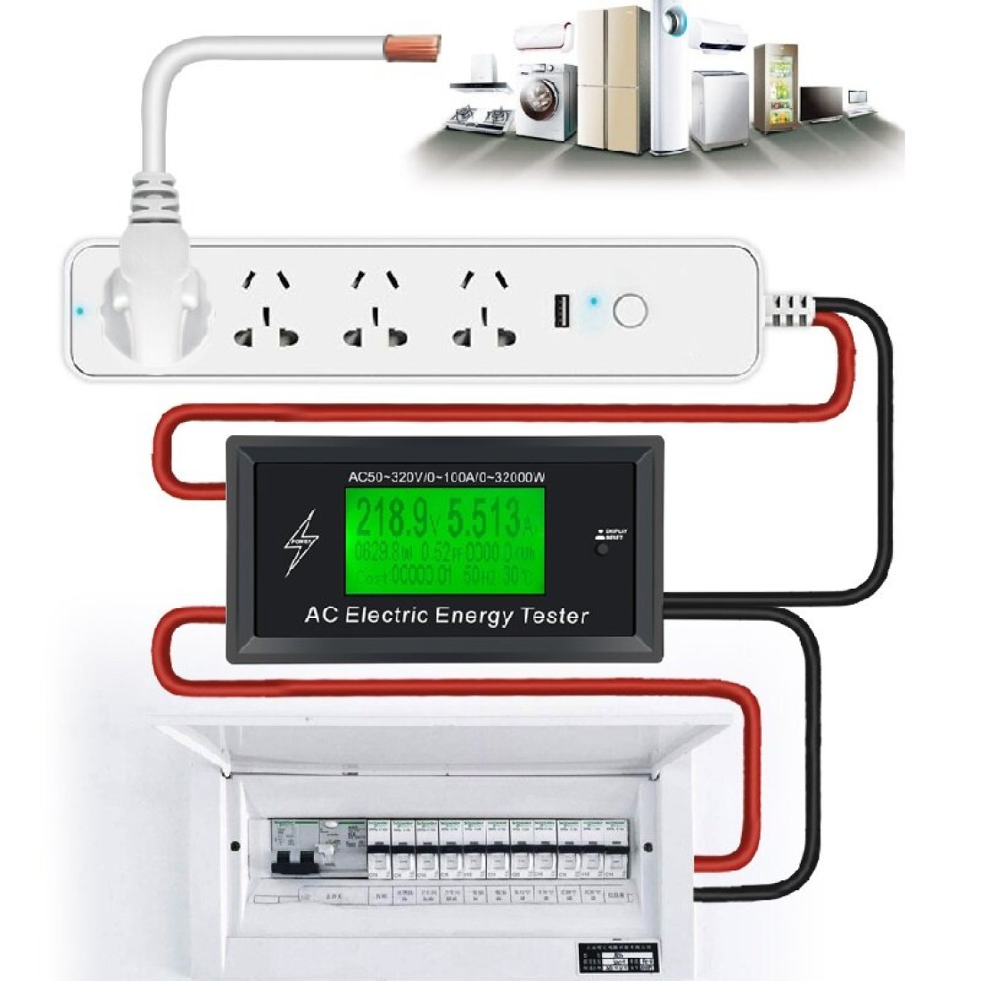 AT3010 AC50~320V 100A 3KKW Phone App AC Meters Digital Voltage ...