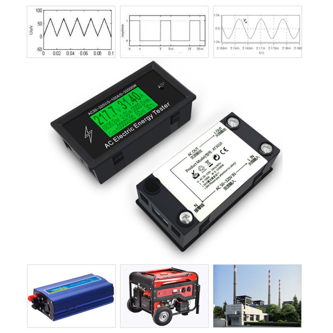 AT3010 AC50~320V 100A 3KKW Phone App AC Meters Digital Voltage ...