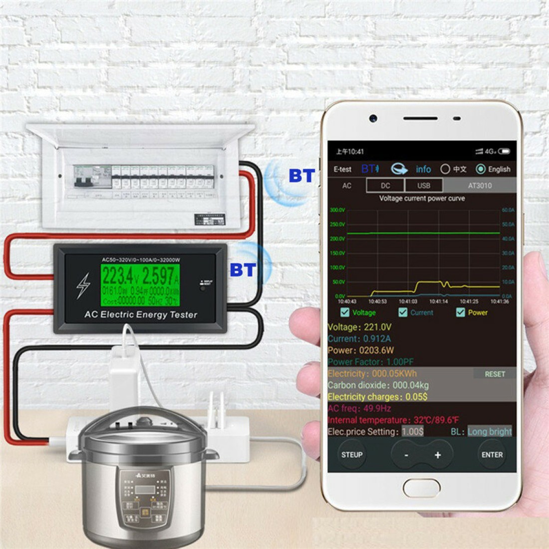 AT3010 AC50~320V 100A 3KKW Phone App AC Meters Digital Voltage ...