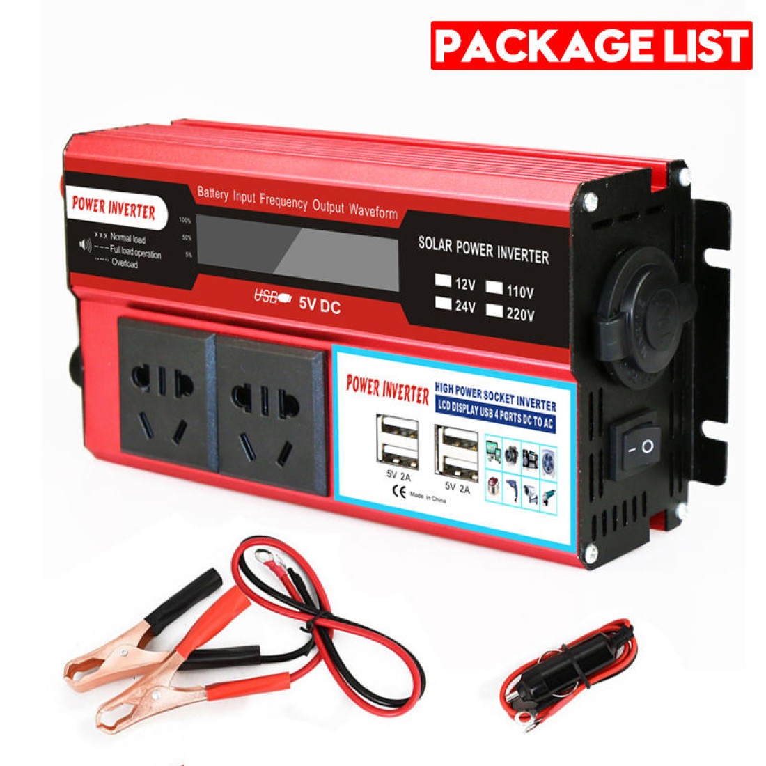 12V/24/ To 220V Inverter True 500W Display 4USB Power Inverter ...