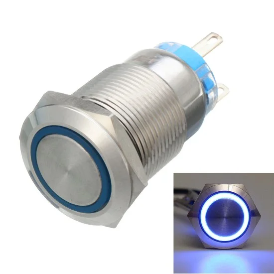 12V 5 Pin 19mm Led Light Stainless Steel Push Button Momentary Switch ...