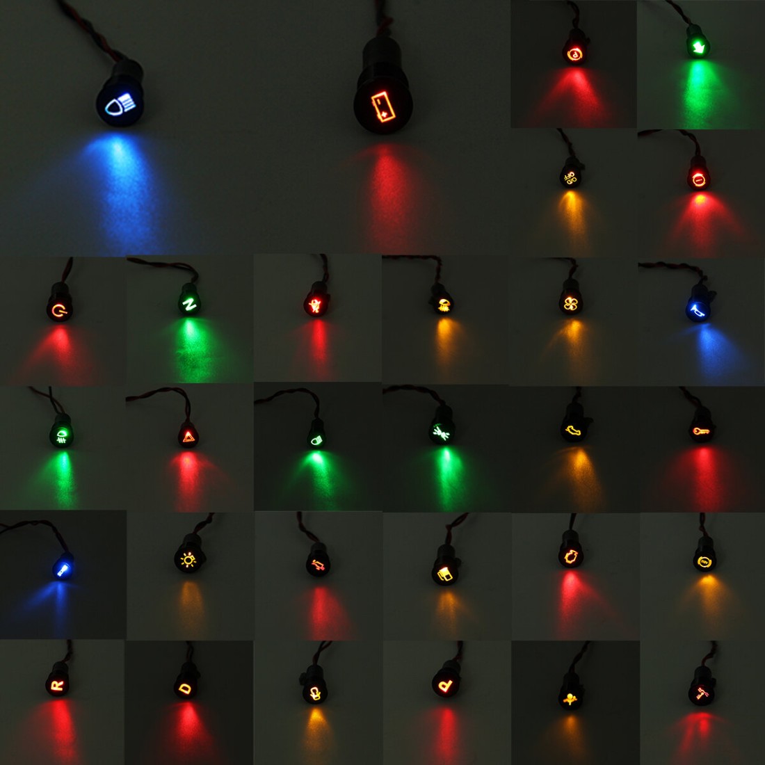 12 8mm LED Dash Panel Warning Light Indicator Lamp With Line And Symbol ...