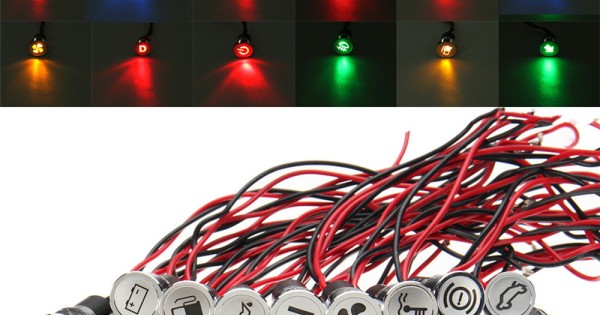 12 8mm LED Dash Panel Warning Light Indicator Lamp With Line And Symbol ...