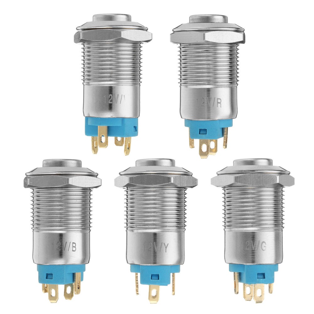 Silver 12mm LED Metal Push Button Latching Switch 4Pin Waterproof Push ...