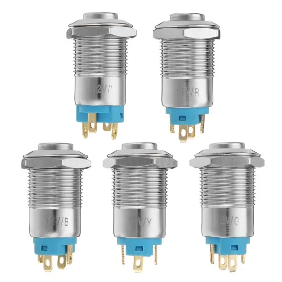 Silver 12mm LED Metal Push Button Latching Switch 4Pin Waterproof Push ...