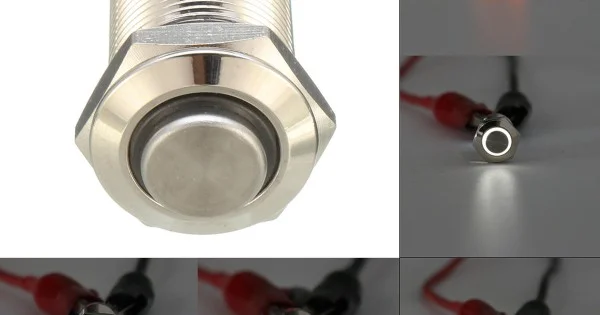 Silver 12mm LED Metal Push Button Latching Switch 4Pin Waterproof Push ...