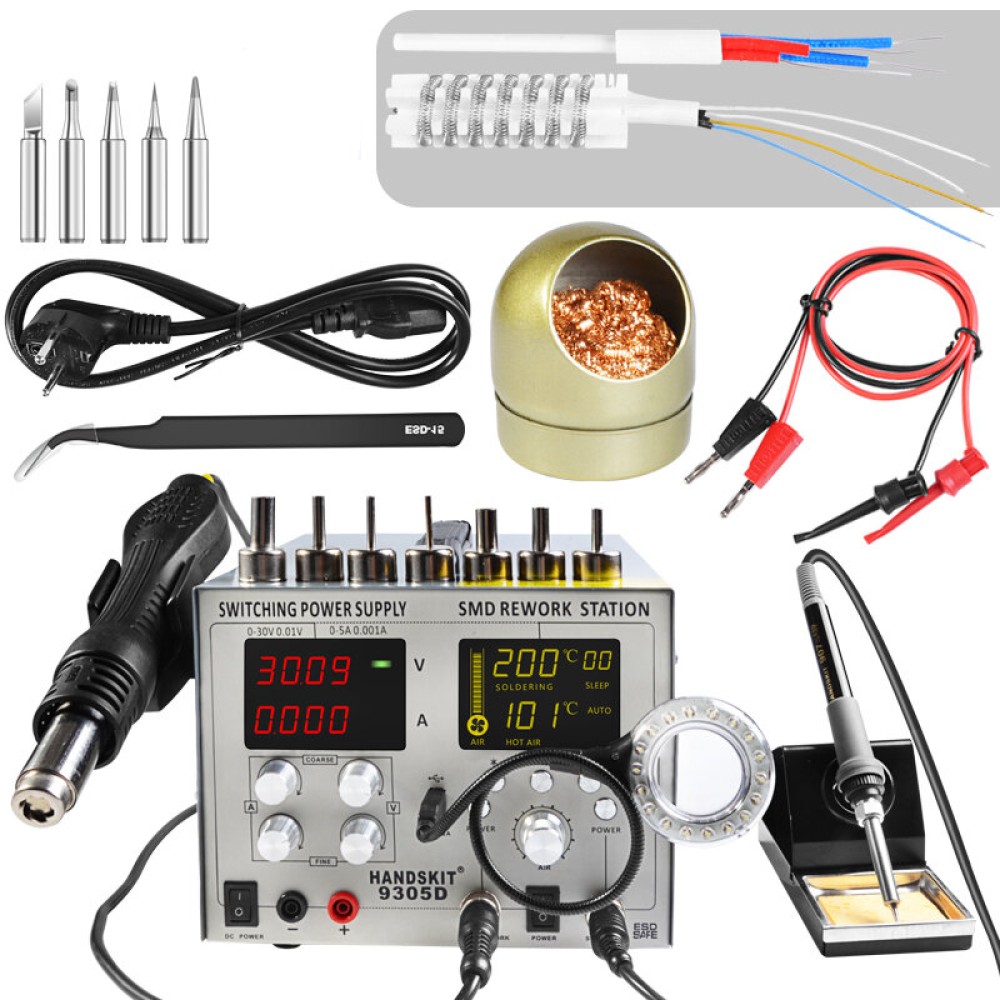 9305D 4 in 1 Hot Air Rework Station + Soldering Iron Station + 30V 5A ...