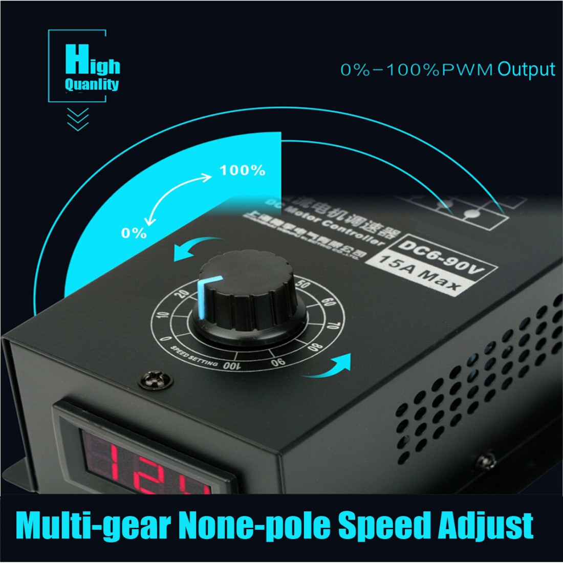 6V-90V 15A DC Motor Controller Speed Regulator PWM Module Controller ...