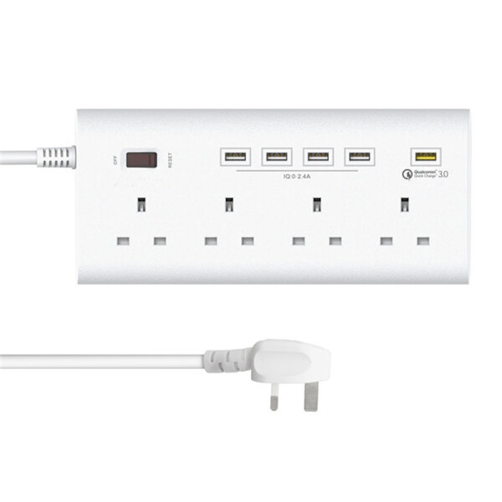 YA-40WS-4BK5U 4 Outlet UK Socket Power Strip Adaptor with 4 USB ...