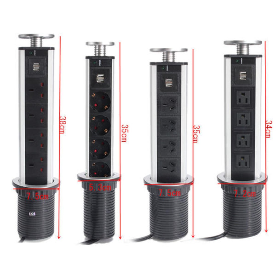 Pull Pop Up Electrical Socket 2 USB Desk Worktop Extension Lead Socket ...