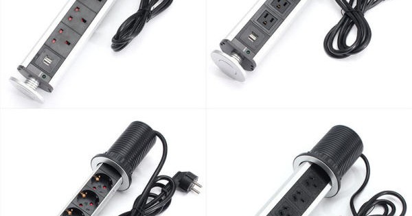 Pull Pop Up Electrical Socket 2 USB Desk Worktop Extension Lead Socket ...