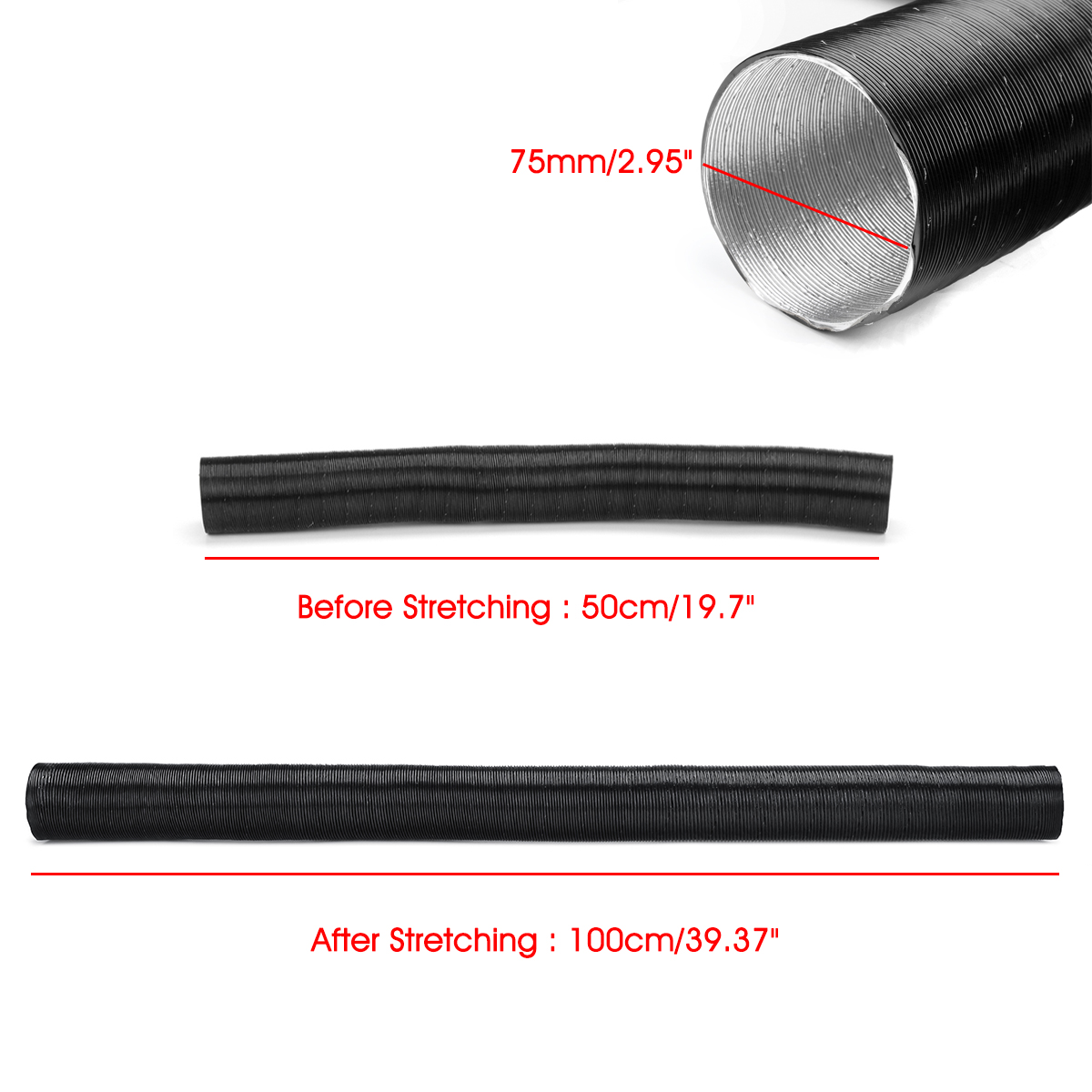 Diesel Heater Duct 75mm Heater Duct Hot & Cold Air Appliances Ducting ...